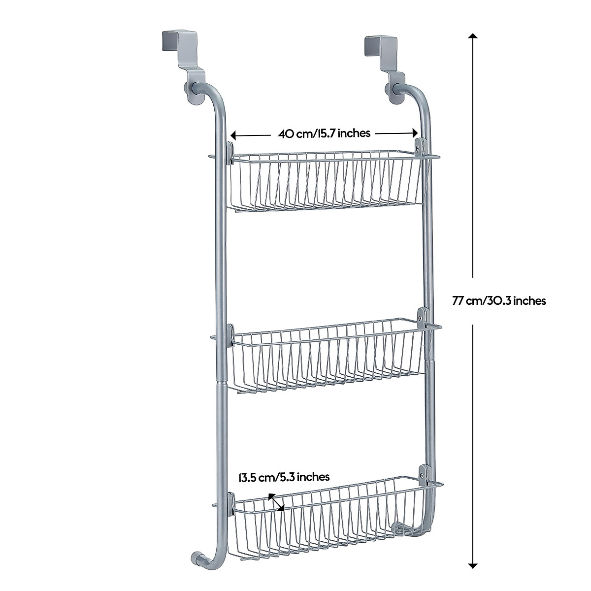 HOMERACK 3-Tier Over the Door Pantry Organizer, Heavy-Duty Metal Pantry Door Organizer with 3 Baskets, Hanging Spice Rack, Pantry Door Organization and Storage, Chrome