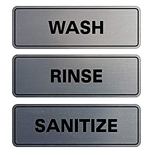Standard WASH RINSE SANITIZE Sign (3-Pack) - Silver (Small)