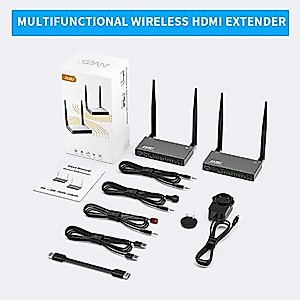 AIMIBO Wireless HDMI Transmitter and Receiver, Support 8 RXs/TXS, 5.8G Wireless HDMI 1080P A/V Extender with KVM, IR Remote & Loop-Out, 656FT/200M HDMI Wireless Kit for Laptop, CCTV, TV Box, Netfix