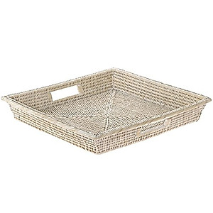 KOUBOO 1020047 La Jolla Rattan Square Serving Tray, 17.5" x 17.5" x 2.75", White Wash