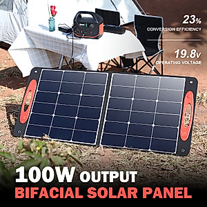 DNA MOTORING Foldable Solar Panel 100W Power Supply for RV Outdoors Camping Travel Home Emergency, with Kickstands,TOOLS-00285,Black/Red