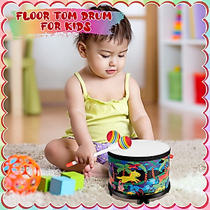 Floor Tom Drum 8 Inch Music Drum with 2 Drum Sticks, Musical Kids Drum Set Wooden Kids' Drum and Percussion Instruments for Children Boy Girl Baby Toddler Birthday