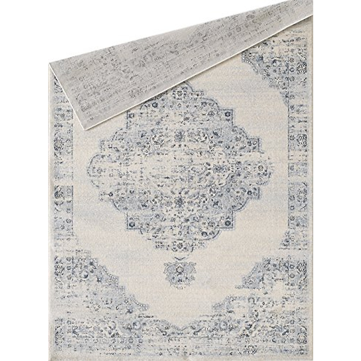 Abani 5'3" x 7'6" Rugs Ivory & Blue Distressed Floral Motif Area Rug - Rugged Traditional Vintage Style Accent Rug, Troy Collection