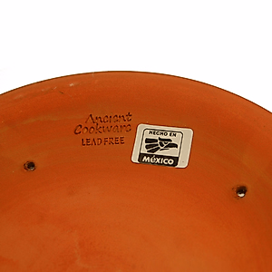 Ancient Cookware, Mexican Clay Flat Cazuela Pot, Small, 3 Quarts