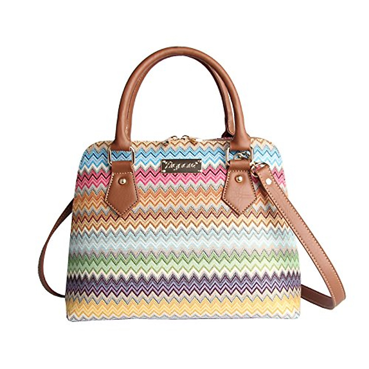 Signare Tapestry Hand & Shoulder Bag for Women |Fashionable Cross Body bag Purses for Woman |Satchel Bag for Women Girls Teen with Rainbow Zig-Zag Aztec Design | CONV-AZT