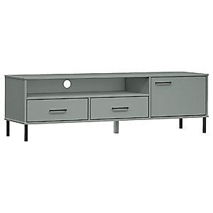 vidaXL TV Stand, TV Unit for Living Room, Sideboard with Metal Legs, Media Unit Cupboard, TV Table, Industrial, Gray Solid Wood Pine Oslo