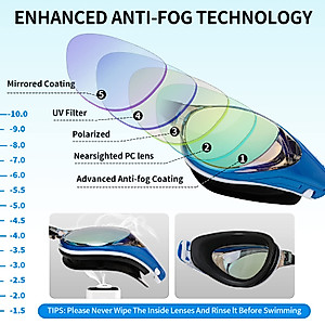 Nearsighted Swim Goggles, Shortsighted Optical Swimming Goggles No Leaking Anti Fog UV Protection for Adult Men Women