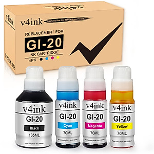 v4ink Compatible GI20 Refill Ink Bottle Replacement for Canon GI-20 Refill Ink Bottle to use with PIXMA G5020 G5030 G5040 G5050 G6020 G6030 G6040 G6050 G7020 Inkjet Printer - Black Cyan Magenta Yellow