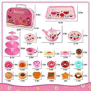 Tea Party Set for Little Girls, Princess Tea Time Toy with Food Sweet Treats Playset Carrying Case, Tea Set Birthday Gift Toys for 3 4 5 6 7 8 Year Old Girls Todler