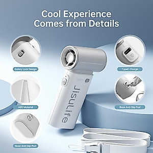 JISULIFE Turbo Hand Fan - 2024 Ultra Power Pocket Fan, Unique Sleek Design, Mini Handheld Fan with 5 Speeds, Lanyard, USB Rechargeable Portable Fan for Travel,Women,Men, Mini Fan Game Changer (Grey)