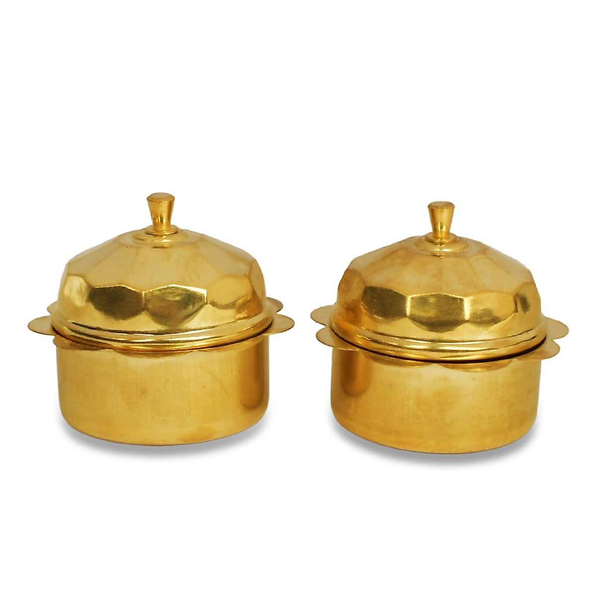 RUDRA CENTRE Brass Faceted Haldi Kumkum Container (Dibbi) - Set of 2