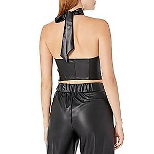 The Drop Women's Gage Vegan Leather Twist Front Halter Top, Black, S