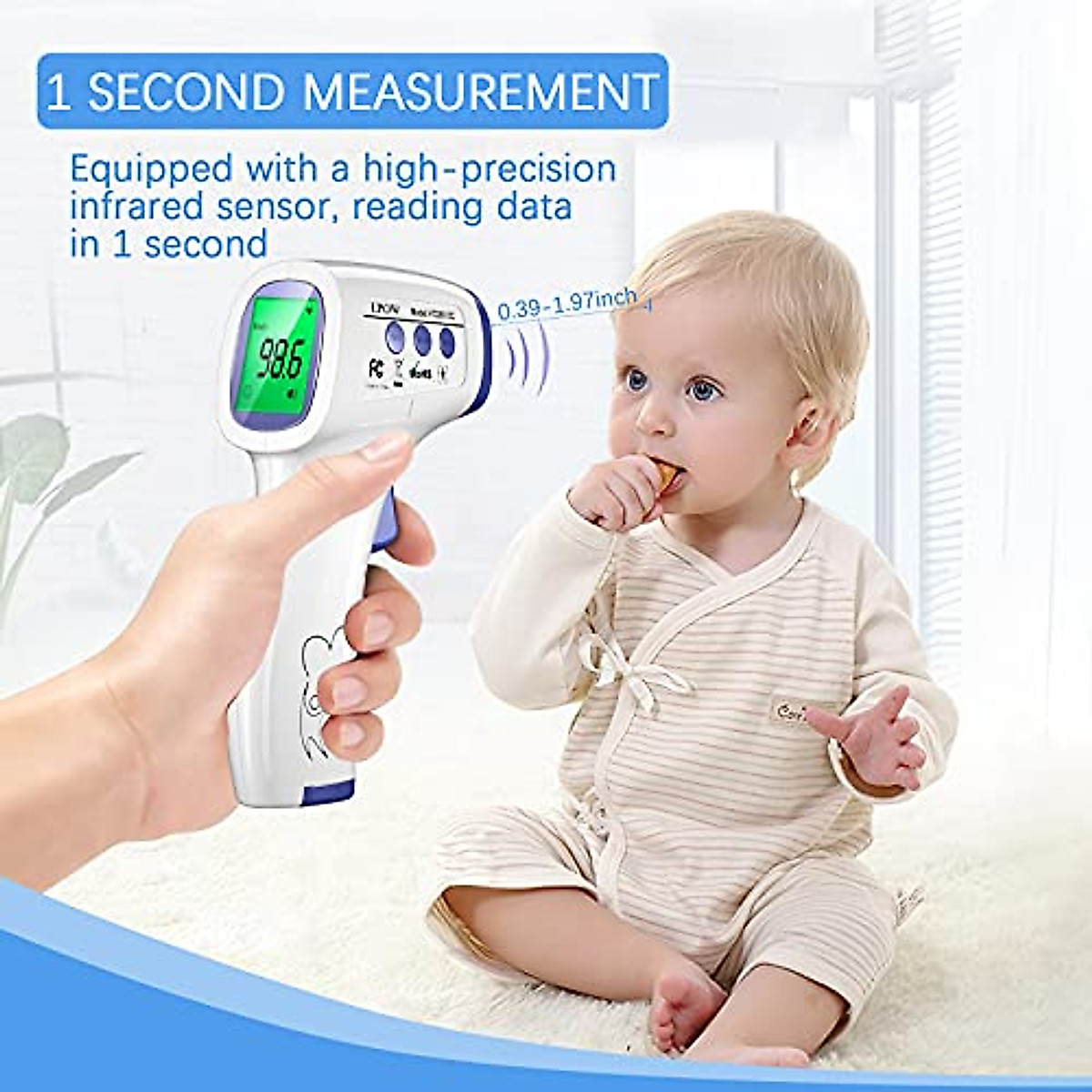 LPOW Thermometer for Adults, Non Contact Infrared Digital Thermometer for Fever, Body and Surface Thermometer 2 in 1 Dual Mode White