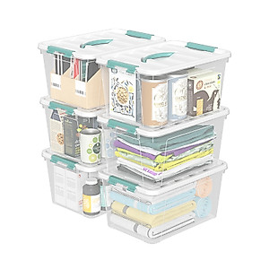 Buyitt Plastic Storage Box with Lids, Clear Plastic Latching Bins, 14 Quart, Pack of 6