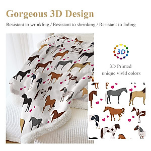 ARIGHTEX Horse Blanket Cute Horse Throw Blankets for Girls Kids Horse Fleece Blanket Horse Pattern Winter Lap Plush Blanket for Adults Women Gifts for Horse Lovers (50"x60")