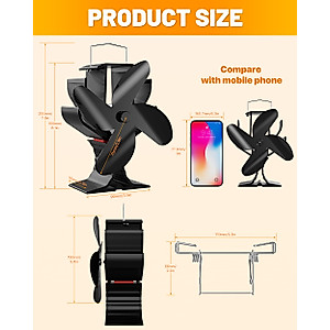 Signstek Stove Fan for Buddy and Mr Heater, Heat Powered Fireplace Accessory, Wood Burning Stove Fan with Bracket - Non Electric for Camping, Outdoor and Indoor Use - 4 Blades