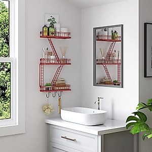 Beskadi Fire Escape Wall Shelf Red, Fire Escape Ladder 3 Story Shelf Wall Storage, New York Inspired Cool Bookshelf Metal Shelves, New York Action Figurine Display Shelf for Bathroom, Living Room.