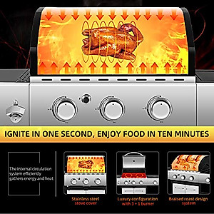 Antarctic Star Propane Gas Grill,3 Burner Cart Style Liquid BBQ Grill with Side Burner & 4 Wheels,42000 BTU Stainless Steel Enamelled Cooking Grills,For outdoor,Patio,Garden White (3 Burner)