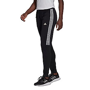 adidas Women's Aeroready Sereno Slim Tapered-Cut 3-Stripes Pants, Black/White, Small