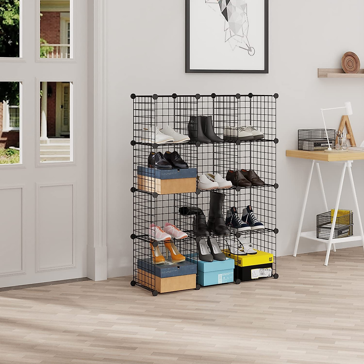 BASTUO Wire Cube Storage, Multipurpose Metal Cube Storage Organizer, Square Wire Storage Cubes (16 Cubes, Black)