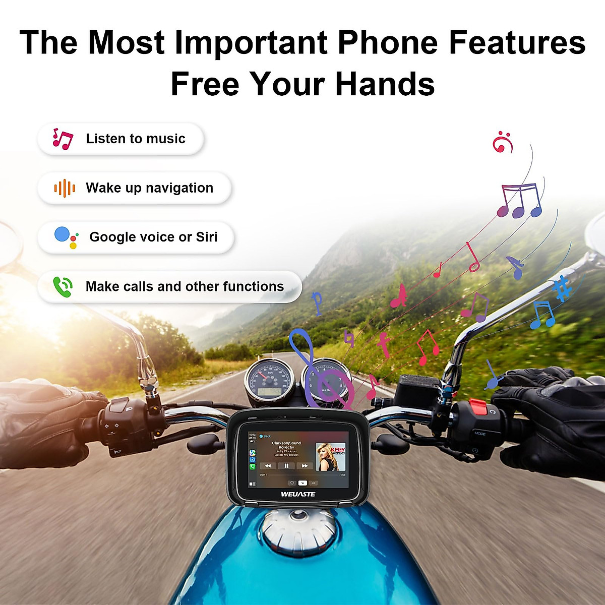 WEUASTE Portable Apple Car Play Screen for Motorcycle, Wireless Apple CarPlay & Android Auto for Motorbike, Motorcycle Carplay GPS Navigation, 5" Waterproof Touch Screen, Dual Bluetooth, Support Siri