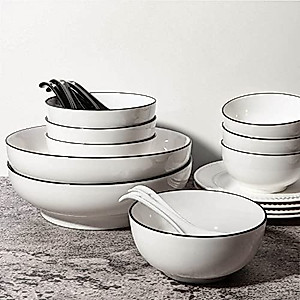 Wareland Asian Soup Spoon Set of 6, 6.75 inch Ultra-fine Ceramic Chinese Soup Spoons, Black Japanese Soup Spoon for Cereal Stews Ramen Pho Wonton Dumpling Miso, Deep Oval Hook Design, Dishwasher Safe