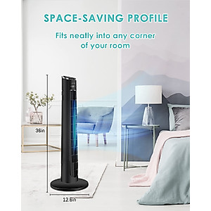 Portable Electric Oscillating Tower Fan with 12H Timer, LED Display and Remote Control 36‘’Quiet Bladeless Fan with 3 Modes for Bedroom, Living Rooms and Office use