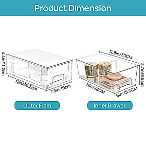 4 Pack Stackable Storage Drawers,Clear Acrylic Drawer Organizers with Handles, Easily Assemble for Fridge, Bathroom,Kitchen Undersink,Cabinet,Pantry organization and Storage