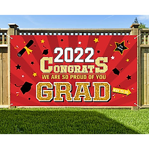 Graduation Party Decorations 2022 Red - Large 78” x 45” Congrats Graduation Banner Party Supplies - Class of 2022 Graduation Decorations for Any Schools or Gradesr Indoor/Outdoor Home Door Décor