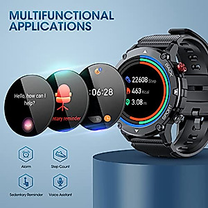 PUREROYI Smart Watch for Men Bluetooth Call (Answer/Make Call) IP68 Waterproof 1.32'' Military Tactical Fitness Watch Tracker for Android iOS Outdoor Sports Smartwatch(Black)
