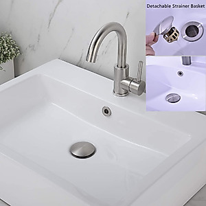 Rockgoya Bathroom Sink Drain,Drain Stopper Bathroom Sink with Overflow,Pop Up Drain Assembly with Detachable Strainer Basket,Built-in Anti-Clogging Strainer,Stainless Steel Brushed Nickel