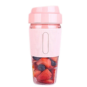 Portable Electric Juicer Blender USB Mini Fruit Mixers Fruit Extractors Multifunction Juice Maker Machine (Pink 4 blades)