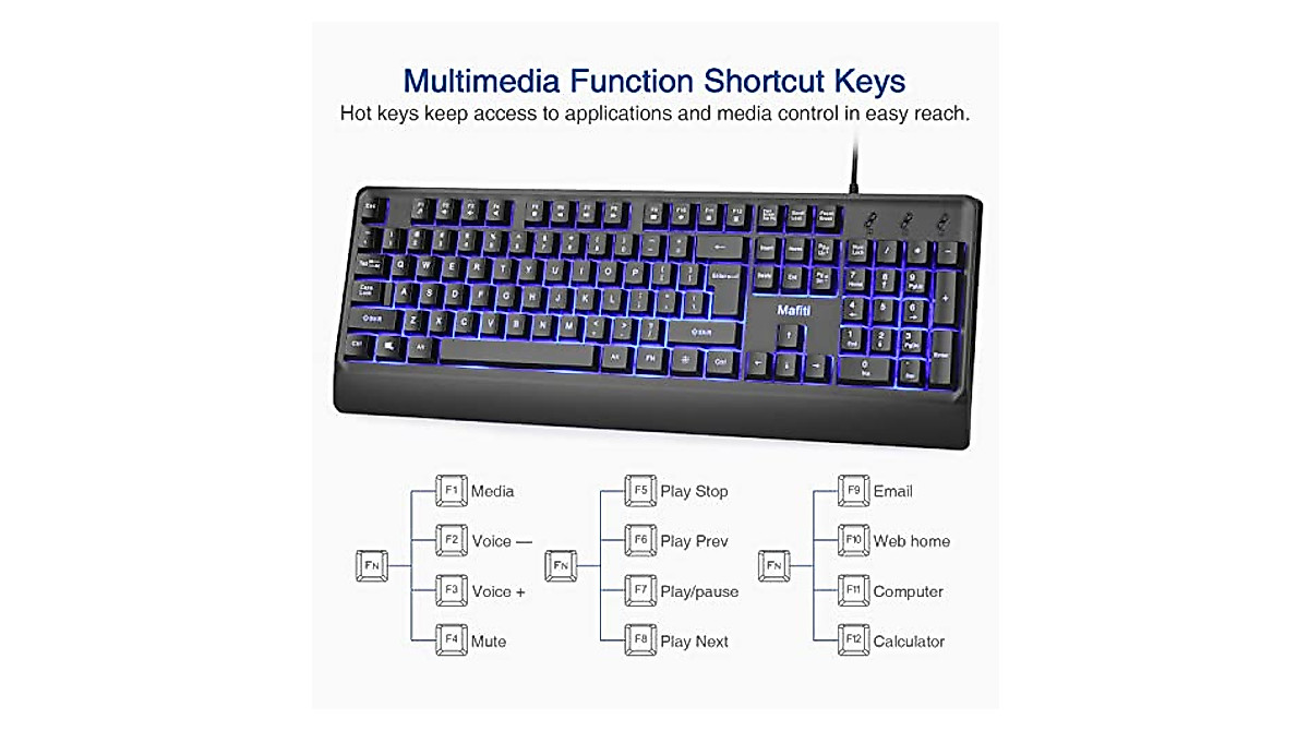 Mafiti Wired USB Backlit Keyboard - Comfortable Typing
