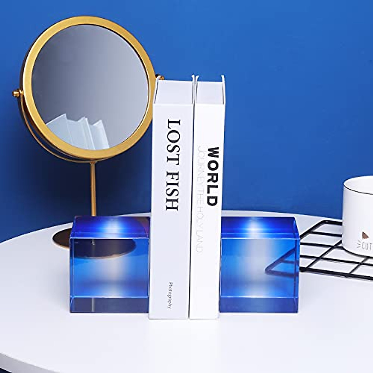 LONGWIN Crystal Bookends Decorative Heavy Duty Book End for Shelves Non Skid Bookends Book Stopper for Heavy Books - Teacher Appreciation Gifts Pack of 1 Pair