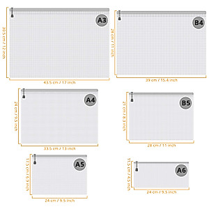 MJIYA Mesh Zipper Pouch Document Bag Plastic Zip File Folders Weatherproof Large Stylish Multipurpose Organizer Folder for School and Office Supplies Business Papers (White, B4)