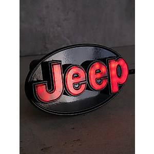 Autogem Compatible/Replacement for LED Light Hitch Receiver Covers Officially Licensed Jeep Hitch Cover (Black/Chrome)