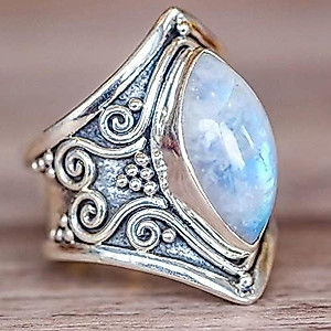 ZJQZBSS S925 sterling silver ladies gemstone ring retro silver ring natural moonstone jewelry fashion all-match jewelry (7)