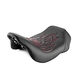 Mofun Solo Driver Seat Compatible with Harley Touring Street Road Electra Glide Road King Bagger Dresser 2008-2023, Red Flame