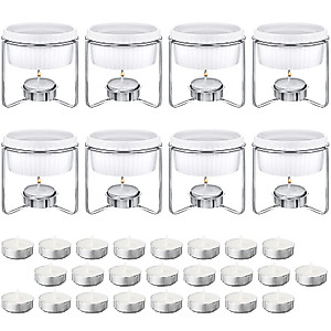 40 Pieces Ceramic Butter Warmers Set 8 Pieces Butter Warmers Butter Melter with 32 Pieces Tea Light Candles Food Warmer Candle for Chocolate Seafood Fondue Dishwasher Safe Microwave Safe Oven Safe