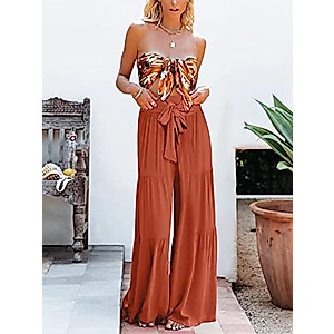 JURIS Women's Tiered Flowy Palazzo Pants Elastic High Waisted Tie Knot Loose Wide Leg Pants XL Brick Red