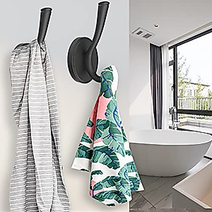 TOFIIGREM Matte Black Wall Hooks Double Hook, Heavy Duty Thick Metal Bath Coat Hooks for Hanging Key Robe Hat Backpack, Wall Mount Hooks Bathroom Kitchen Garage Hooks(4 Pack, Black)