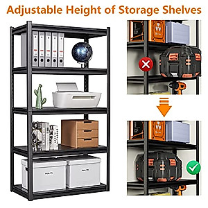 LISSIMO 5-Tier Heavy Duty Shelf, 63" H Metal Shelving Unit Load 2000LBS, Adjustable Storage Shelves for Garage，Bedroom,Office 18" D x 34" W x 63" H