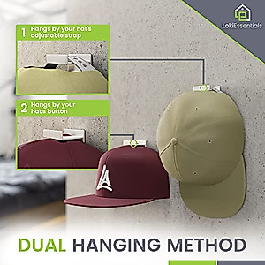 LokiEssentials Adhesive Hat Rack Display Hooks for Wall & Door (12 Pack) Baseball Cap Holder, Closet & Storage Organizer, Strong Cap Hanger for Room & Mancave, No Drilling, USA Patent Pending (White)