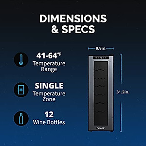Newair 12 Bottle Wine Cooler Refrigerator | Shadow Series | Freestanding Mirrored Wine and Beverage Fridge with Double-Layer Tempered Glass Door & Compressor Cooling For Reds, Whites, & Sparkling Wine