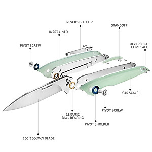 Harnds Folding Pocket Knife, Camping Knife, Survival Knife, Men's Folding Knife, Suitable for Daily Life and Outdoor Hiking, Fishing Use (Transparent Cyan)