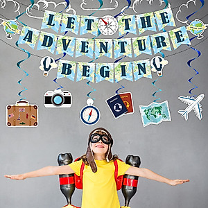 16 Pieces Travel Themed Party Decorations Let the Adventure Begin Banner Bon Voyage Party Decorations Travel Honeycomb Centerpieces for Travel Baby Shower Graduation Retirement Farewell Party Supplies