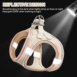 GAMUDA Small Pet Harness Collar and Leash Set, Step in No Chock No Pull Linen Fabric Soft Mesh Dog Vest Harnesses Reflective for Dogs Puppy Cats Kitten Rabbit (Khaki, S)