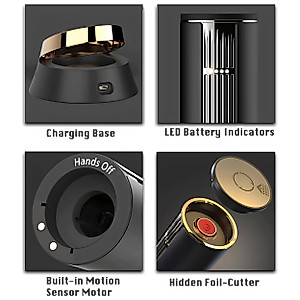 OPENERO Electric Wine Opener — Luxurious Automatic Wine Corkscrew Electric with Charging Base and Steel Foil Cutter, Wine Gifts For Women Men (Gold)