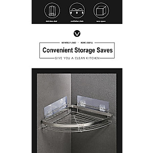 Corner Shower Shelves Stainless Steel, Bathroom Shower Caddy Corner, Adhesive Shower Caddy Basket Rack with Hooks, Rust Proof for Bathroom Shelf Shampoo Holder, for Toilet, Dorm and Kitchen, Silver