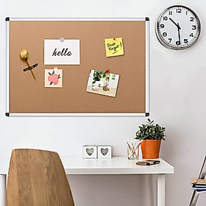 VIZ-PRO Cork Notice Board, 48 X 36 Inches, Silver Aluminium Frame